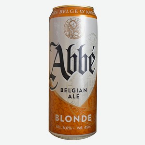 Пивной напиток Abbe Blond 6.6% 0.45 л, металлическая банка в магазине ...